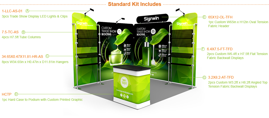 Custom 10x10ft Corner Butterfly Hanging & Shelving Booth Kit Q - Signwin